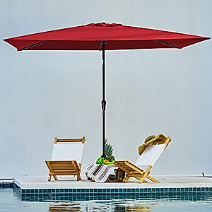 SMLIXE 6.5X10FT Rectangular Patio Umbrellas Outdoor Large Market Umbrella With Push Button Tilt and Crank Lift System 8 Sturdy Ribs UV Protection Waterproof Sunproof Red
