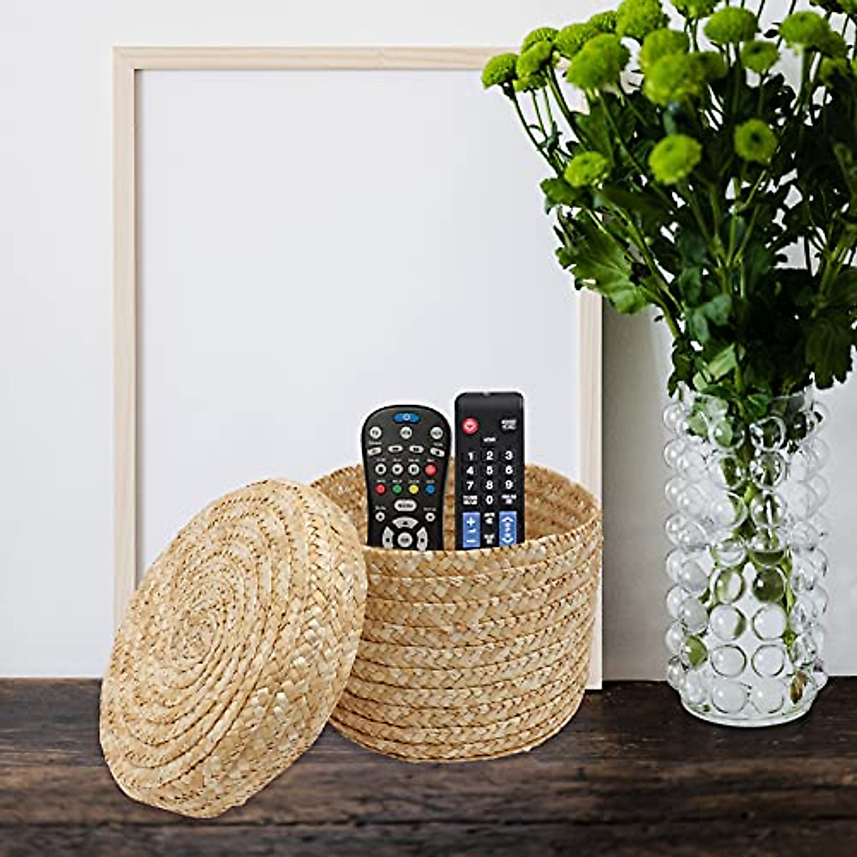 DOITOOL Food Decor 2pcs Straw Storage Basket Toy Basket Round Wheat Straw Hyacinth Storage Baskets