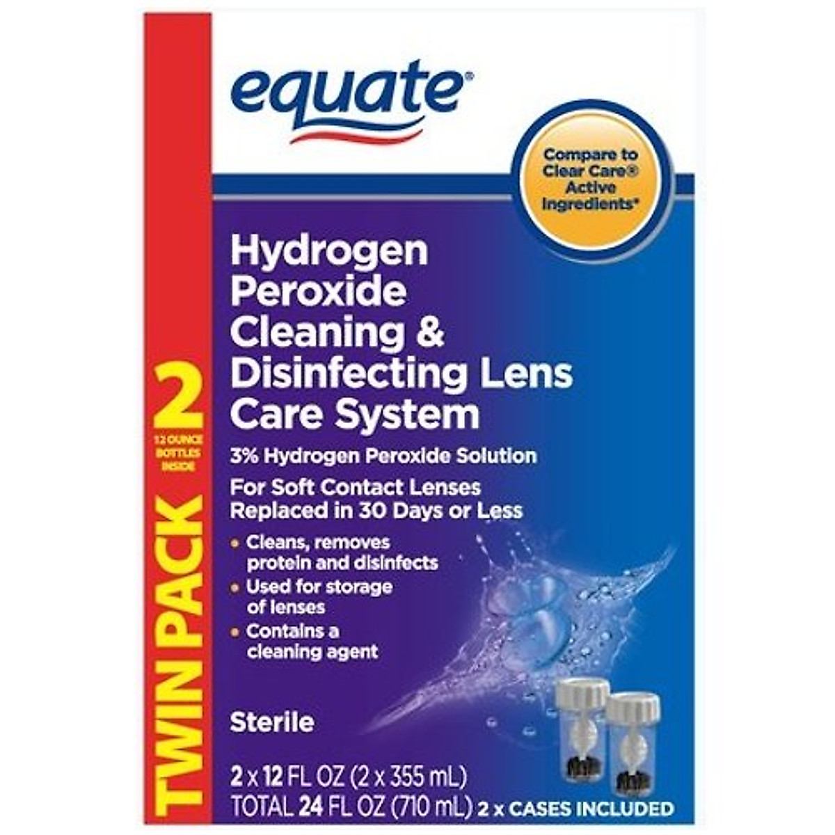 Equate Hydrogen Peroxide Cleaning & Disinfecting Lens Care System TwinPack, 2x12 Fl Oz, Compare to Clear Care