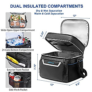 EVERFUN Insulated Cooler Bag Dual Compartments Soft Lunch Bag for Men Lunch Box 24 Can Collapsible Waterproof Leak-Proof Lunch Coolers for Work Office
