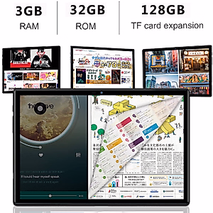 SANNUO 10 inch Android 11 Tablet pc, 3GB RAM, 32GB ROM, 128GB Expand Support, 1.6Ghz, 2.5D IPS Display, 8MP Camera,WiFi,G+G, Include Tablet Leather Case(Black)