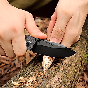 REMETTE Pocket Knife Rockable Design Button Lock Rhino 0315, EDC Pocket Knife for Men, 14C28N Blade Folding Knife, Durable Micarta Handle with Pocket Clip, Sharp Hunting Camping Knives