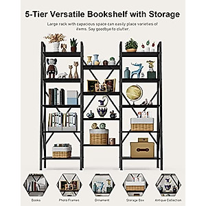 Gizoon Modern Triple Wide 5 Tiers Bookshelf with Storage,Industrial Bookcase with 14 Open Display Shelves, Large Etagere for Living Room/Home/Office-Black