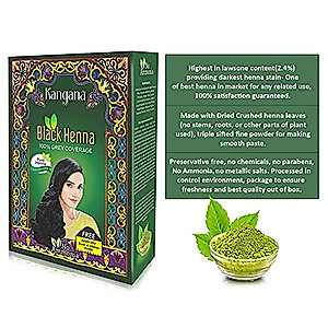 Kangana Black Henna for 100% Grey Coverage - Natural Hair Dye/Color | 6 Pouches - Total 60g (2.11 Oz)