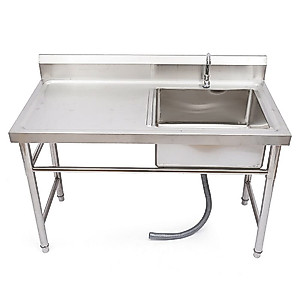 Outdoor Sink Stainless Steel Freestanding,Commercial Sink Single Bowl Restaurant Kitchen Sink with Drainboard,Kitchen Prep & Utility Sink for Indoor Outdoor Home Garage Laundry Room 47inch