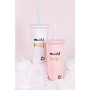 Kate Spade New York Acrylic Bridal Tumbler with Lid and Straw, 20 oz Tumbler for Bride to Be, Slim Double Wall Tumbler, Miss to Mrs. (Blush)