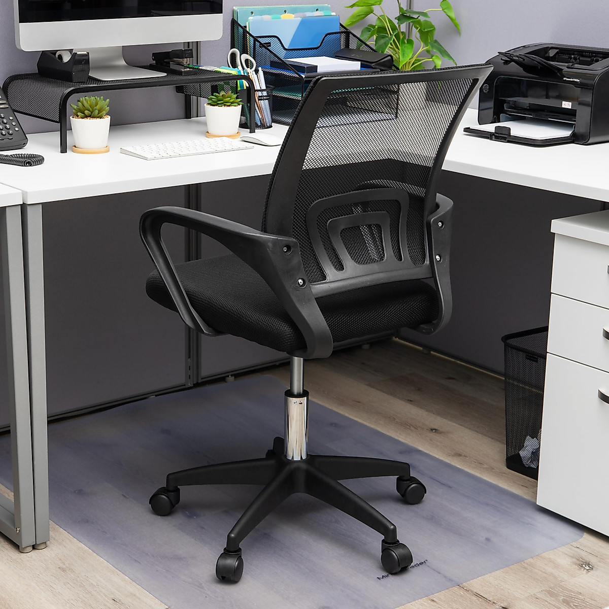 Mind Reader Office Chair with Wheels, Height Adjustable, Desk Chair, Office, 23" L x 21" W x 34.25-38" H, Black