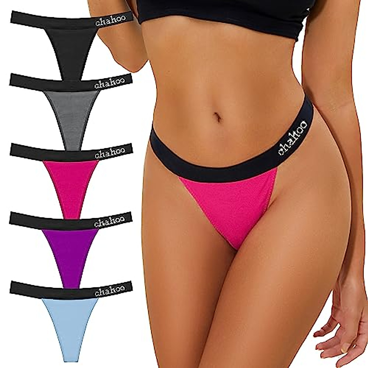 chahoo Thongs for Women Pack Sexy G String Thongs for Women Cotton Panties Low Rise Soft T-back Underwear women 5 Pack