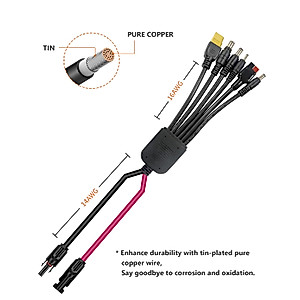 NEOQOQO 6 in 1 Solar Panel Connectors Extension Cable, 14AWG Solar Panel Female and Male Connectors to XT60 Anderson 4 Different DC Adapter Cables for Solar Panel & Power Station