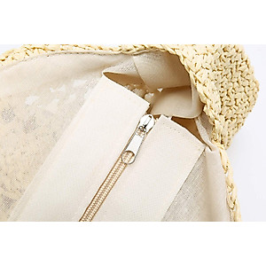Straw Woven Bags for Women - Beach Bags Handwoven Straw Rattan Totes Shoulder Leather Summer Handbags Cross-Body Bags Beige