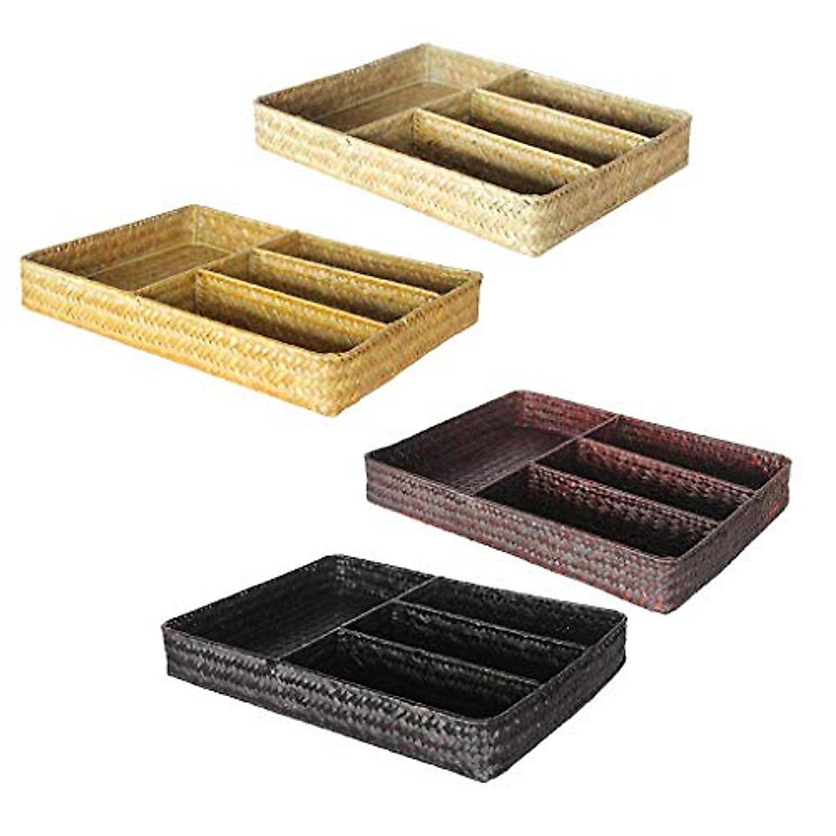 Backbayia Seagrass Pen Holder Office Supplies Stationery Storage Box Desk Organizer (Wood Color)