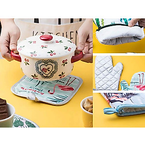 Sohapy Oven Mitt & Potholders Set Kitchen Heat Resistant and Machine Washable for Cooking Baking Grilling and BBQ Decorative (Pink)