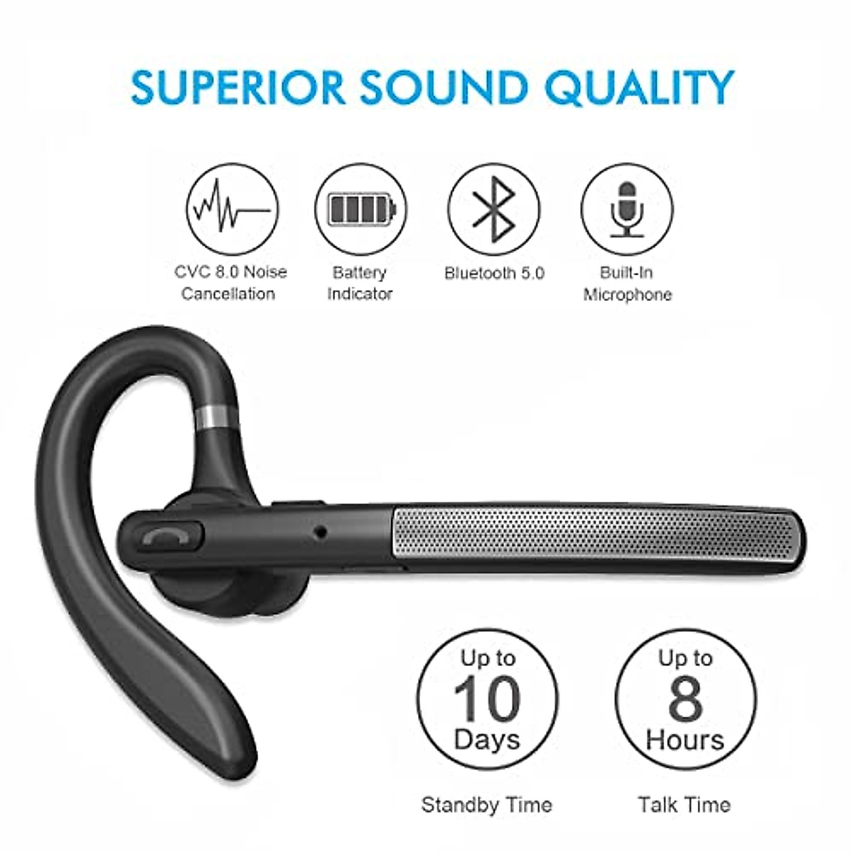 Bluetooth Headset Bluetooth Earpiece for Cellphones - BlueFit Wireless Blue Tooth 5.0 Head Set in-Ear Piece w/Mic Microphone for Cell Phone Hands-Free Noise Canceling for Car