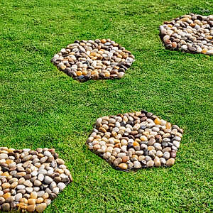 6 PCS River Rock Stepping Stones Outdoor, 9.5 Inch Hexagon Pavers Pebbles Polished Gravel for Garden Walkway