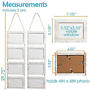 Houseables Collage Picture Frame, Hanging Photo Frames, 4” x 6” Prints, 2 PK, 4 Frame Set, White, Whitewash, Wood, w/Glass, Twine, Hanger, Rustic Style, Country Chic, Landscape, Farmhouse Decor