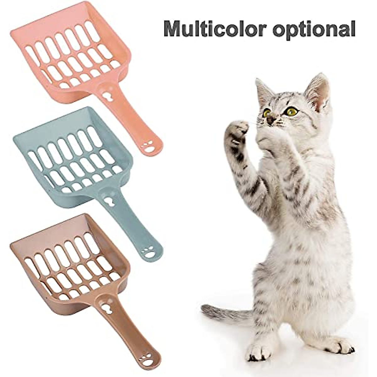 3PCS Plastic Cat Litter Scoop, Kitty Litter Boxes Scooper Pet Sift Shovel, Litter Cleaning Tool, 8.03.72.4 Inches (Pink, Blue, Coffee)