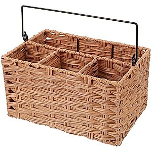 Cabilock Rattan Storage Basket 4 Section Wicker Divided Baskets Tea Bag Sugar Packet Holder Coffee Station Condiment Organizer Silverware Cutlery Storage Box