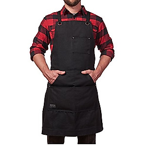 Hudson Durable Goods - Waxed Canvas Apron - Black Apron for Men and Women - With Pockets & Crossback