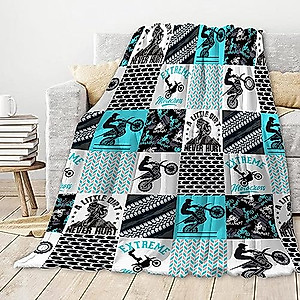 ZHONGKUI Dirt Bikes Blanket,Gift for Motocross Rider,Extreme Sports Flannel Blanket for Boys Kids Teens,Motorcycle Fuzzy Blanket Plush Blankets for Couch,Bed,Camping,40"x50"-Throw Size for Kids
