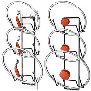 2 pack pot lid organizer rack for cabinet door/wall, no drilling adhesive wall/door mounted pot and pan lid holder, metal with powder coating, black