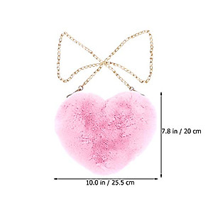FENICAL Cellphone Purse Plush Heart Shaped Crossbody Bag with Chain Cute Fluffy Shoulder Bag for Women Ladies- Pink