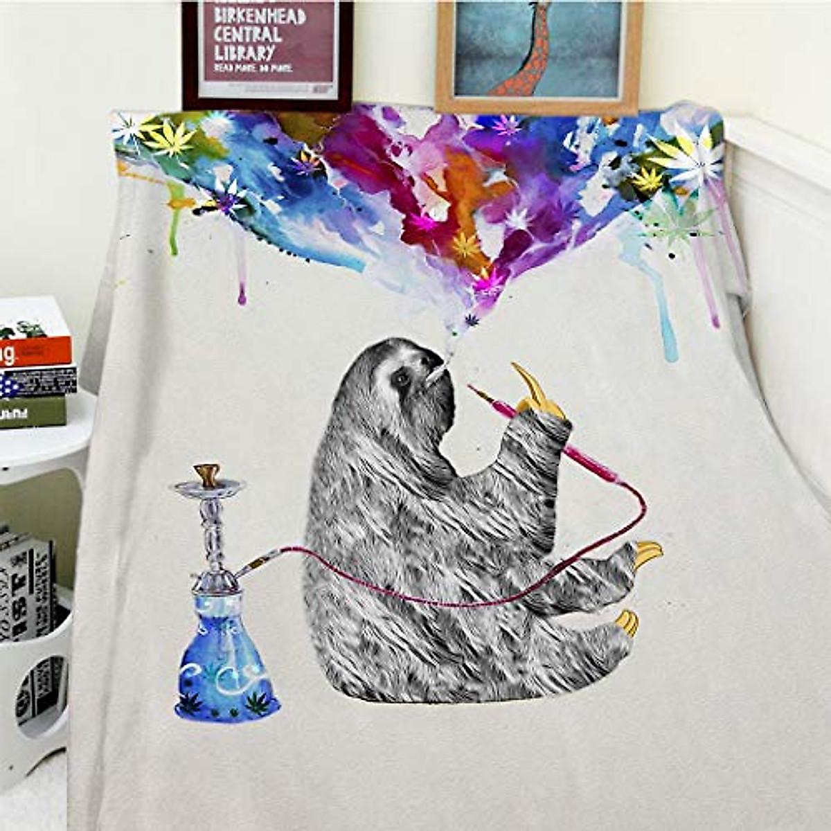 SXCHEN Plush Throw Blanket 60 x 80 Inch, Sloth Spouting Out of a Watercolor Sky for Adults and Kids Animal Lovers