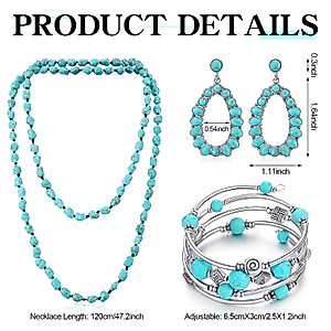 Janmercy 11 Pcs Bohemian Turquoise Jewelry Set Western Jewelry for Women Turquoise Necklace Turquoise Bracelet Earrings and Rings (Stylish Style)