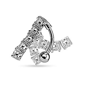 Pierced Owl 5 CZ Crystal Vertical Drop Reverse Belly Button Navel Ring (Silver Tone/Clear)