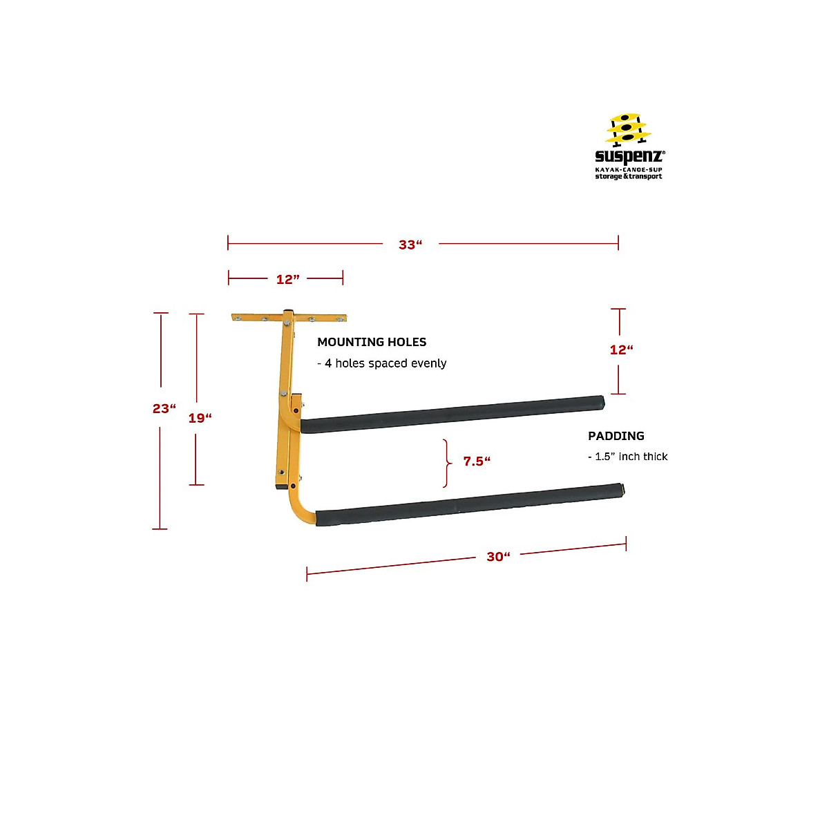 Suspenz Kayak Storage Rack, Ceiling/Under Deck Garage Hanger for 2 Kayaks and SUPs, Yellow, 11-7800