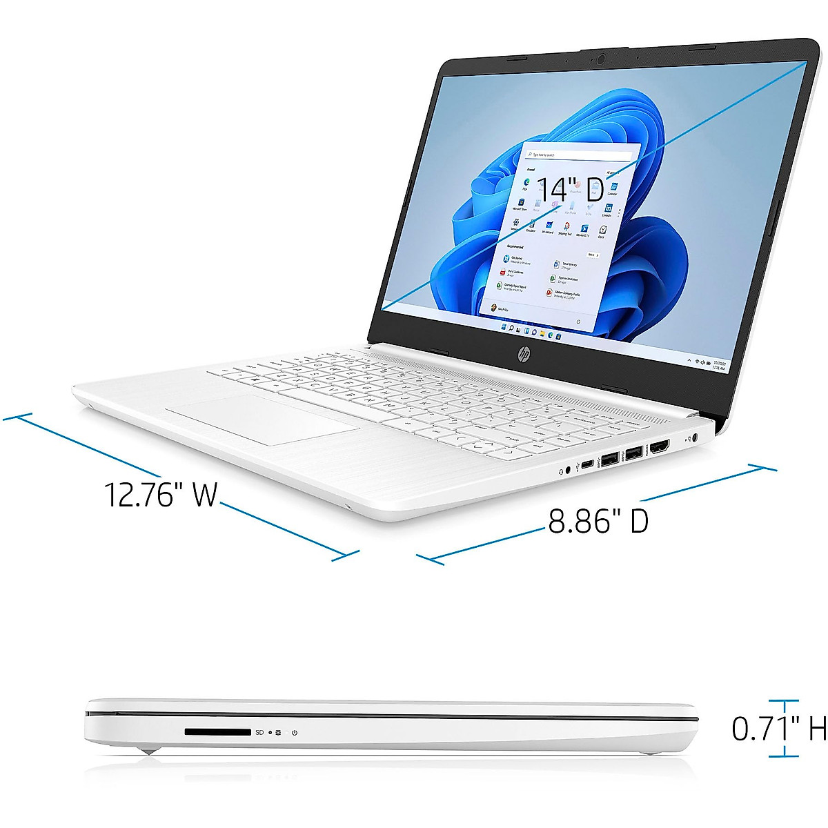 HP 14" Ultra Light Laptop for Student & Home (Intel Quad-Core N4120, 8GB RAM, 128GB(64GB + 64GB SD), 1-Year Office 365) 11-Hrs Long Battery Life, Webcam, WiFi, Win 11 Home in S Mode - Snow White