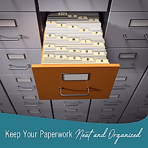 Alphabetical File Organizer, File Cabinet Dividers Letter Size, 25 Heavyweight Manila Guides A-Z Dividers with Tabs, 1/5 Cut Tab Positions Filing Cabinet and Desk Organizer