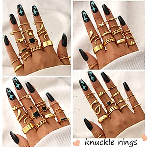 FAXHION 27 Pcs Gold Knuckle Rings Set for Women, Vintage Stackable Boho Snake Finger Rings, Midi Hollow Rings Pack (A-Gold-27pcs)
