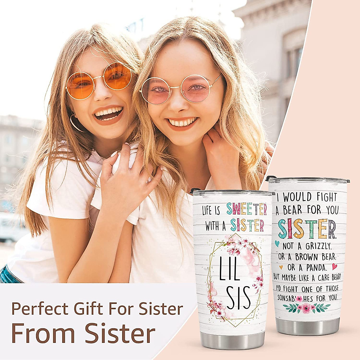 Macorner Sister Gifts From Sister - Stainless Steel Tumbler 20oz Gifts for Women - Unique Gift For Sister Soul Sister From Sister - Gift For Best Friend Women Big Sister Little Sister Birthday Gifts