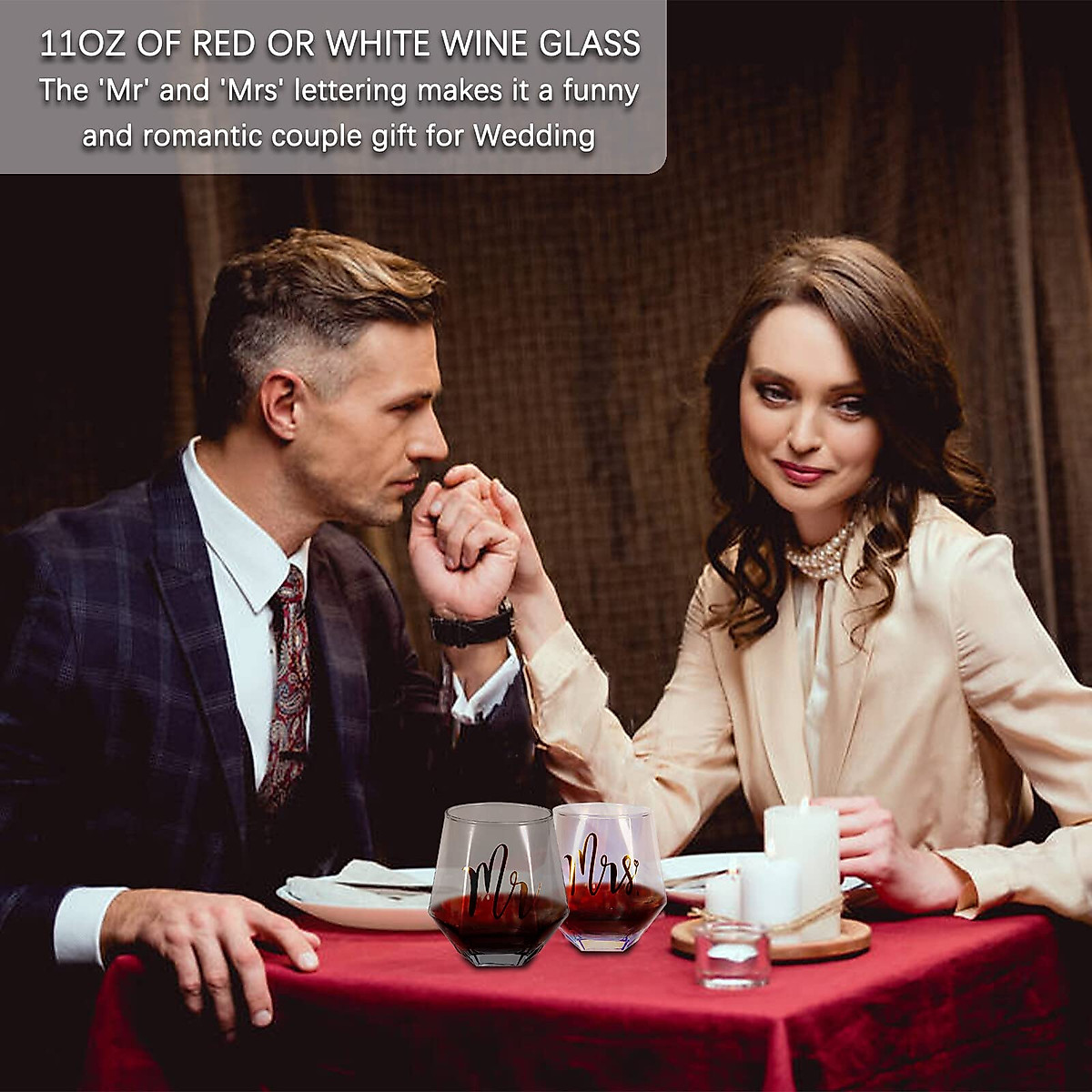 KOILLUXU Wine Glasses Gifts for Mr and Mrs, Wedding Gifts Bridal Shower Gifts, Engagement Gifts Box Basket for Couples-Wedding, Honeymoon Essentials Present for Husband and Wife Newlywed Marriage