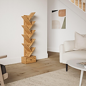Pipishell Bookshelf with Drawer, 8-Tier Vertical Tree Bookshelf, Modern Bookcase, Modern Book Storage, Book Shelf Organizer for Living Room, Bedroom, Home Office, Rustic Brown, PIBS03WN