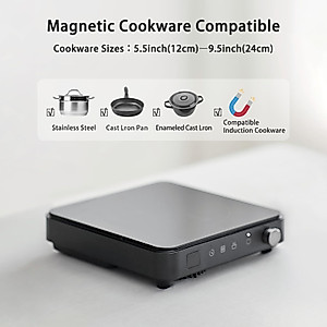 Olayks Portable Induction Cooktop with Removable Iron Cast Griddle Pan & Pot Non-stick, 1500W induction hot plate with Digital Temperature Control & Time, Great for Family Party