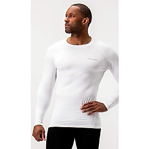 DEVOPS 2 Pack Men's Thermal Long Sleeve Compression Shirts (Large, Black/White)
