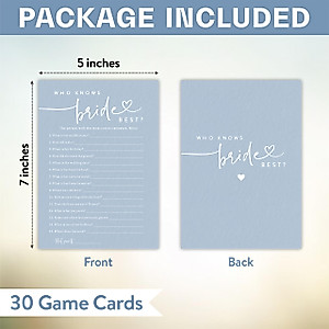 EXW Elegant Blue Bridal Shower Game Cards - Who Knows The Bride Best - Engagement Party Cards, Newlyweds Party Decorations, 30 Pcs Per Set, Bridal Shower Game Supplies - A03