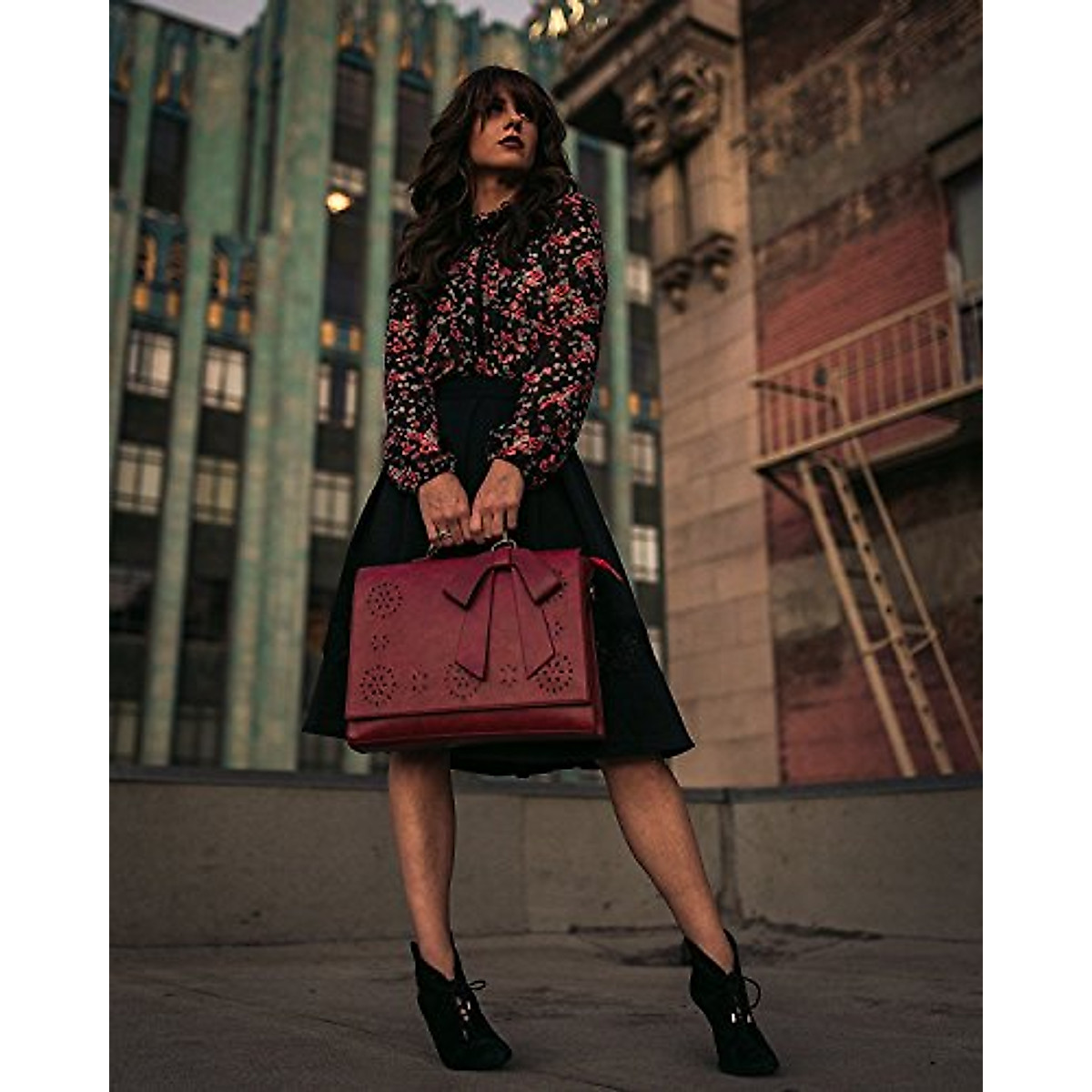 ECOSUSI Briefcase for Women Laptop Bag for College Briefcase Crossbody Messenger Bags Vegan Leather Satchel Purse Fit 14 Inches Laptop, Red