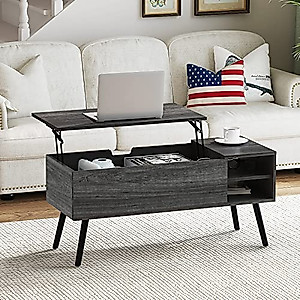 Tantmis Wood Lift Top Coffee Table with Storage, Mid Century Modern Farmhouse Coffee Table, Small Coffee Tables for Living Room, Office, Grey