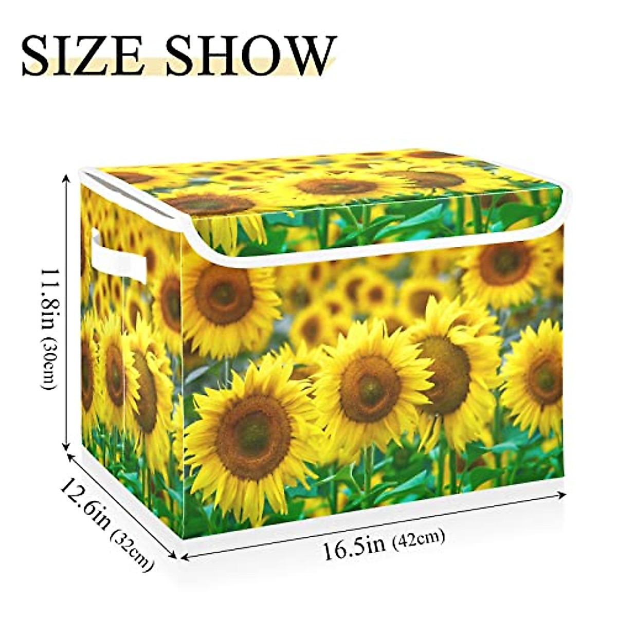 innewgogo Field Yellow Sunflowers Storage Bins with Lids for Organizing Baskets Cube with Cover with Handles Oxford Cloth Storage Cube Box for Car