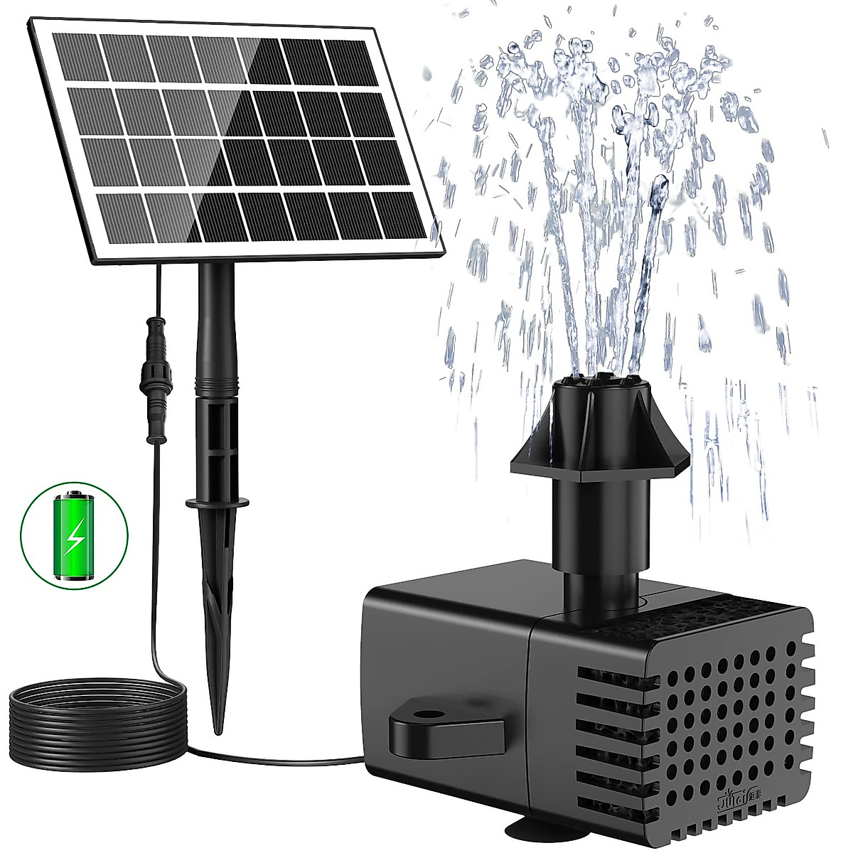 Jutai Solar Fountain Kit with 2000mAH Battery Backup Glass, 3.5W DIY Solar Water Pump with Sucker and Stake, Solar Fountain Pump for Bird Bath, Water Feature,Pond, Outdoor-7 Nozzles,16.4ft Power Cord