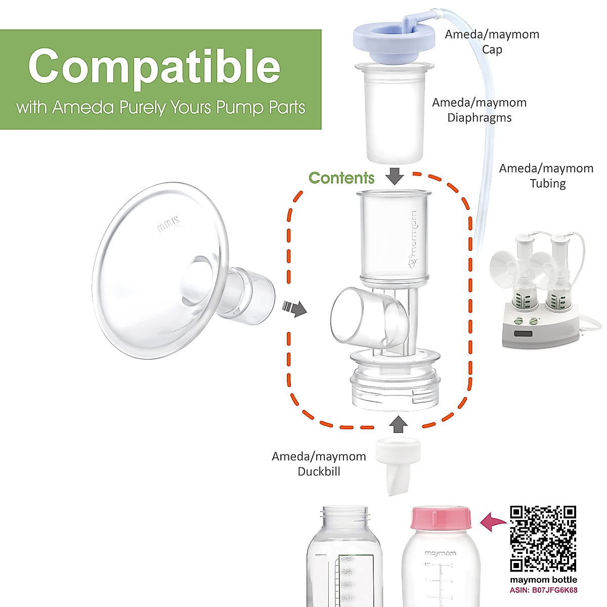Maymom MyFit Connector Set, Two-Piece Breast Shield Base Connectors Compatible with Selected Ameda Breast Pumps (Connector)