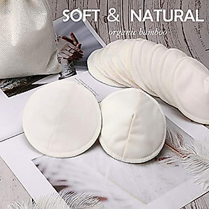 PHOGARY 12 PCS Washable Bamboo Nursing Pads, Reusable Organic Breast Pads with Laundry Bag and Storage Bag, Soft & Super Absorbent - Perfect Baby Shower