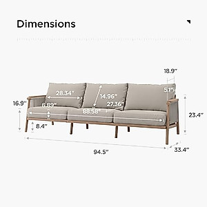 Acanva Modern Outdoor Patio Sofa, Light Khaki, Couch