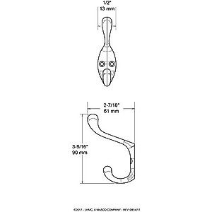 Liberty B42302Z-OB3-C Heavy Duty Coat and Hat Hook, 3 Inches