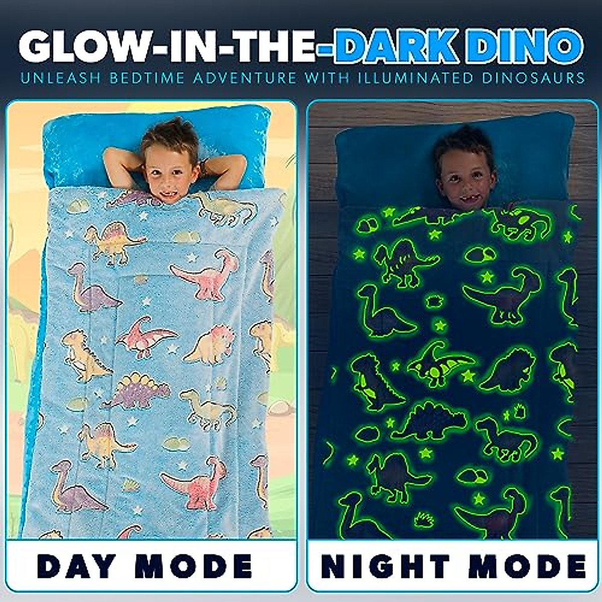 Dinosaur Sleeping Bags – Cozy Sleeping Bag for Boys Girls Aged 2-12 – Glow in The Dark Dinosaur Design – Ultra-Soft and Comforting Kids Sleeping Bag – 33 x 66-inch