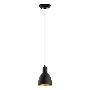 EGLO Priddy 1-Light Mini Pendant Hanging Lighting Fixture with Steel Shade for Kitchen Island, Hallway, and Dining Room, 60W, 82 in, Black and Gold
