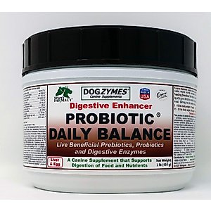 Dogzymes Probiotic Daily Balance - Supplies Nutritional Support and Live microorganisms for intestinal Well-Being as Well as enzymes for Proper Digestion. Liver and Egg Base. (1 Pound)