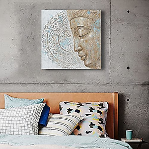 Yelash Buddha Canvas Wall Art Picture - Mandala Buddhism Statue Inspirational Painting Zen Meditation Home Decor for Bathroom Bedroom Framed Ready to Hang (20"x20"x1)